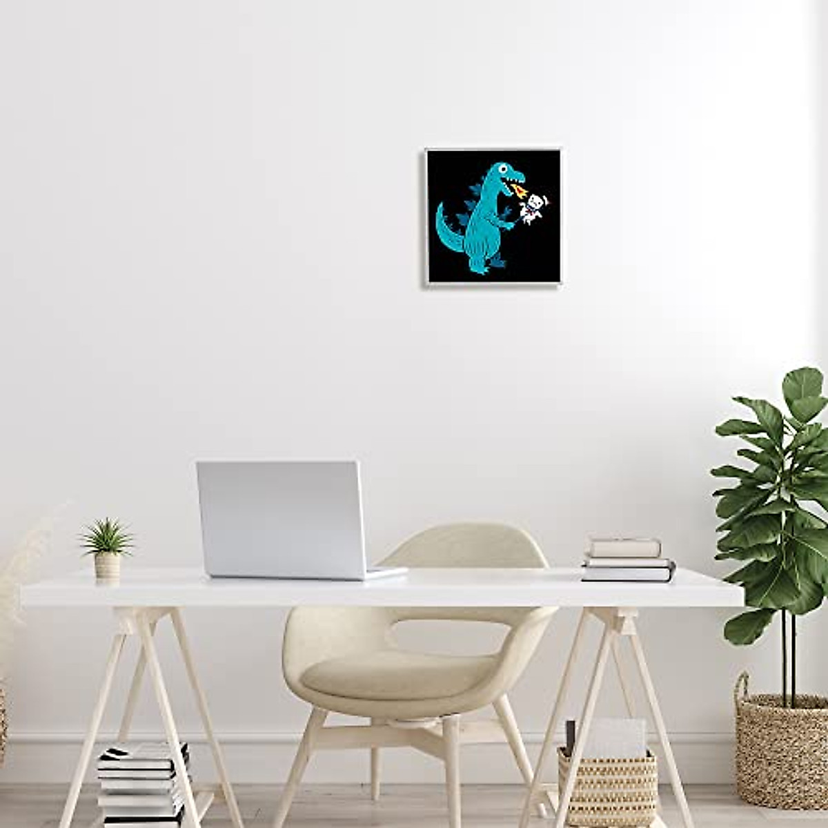 Stupell Industries Cartoon Dragon Breathing Fire Marshmallow Man, Design by Michael Buxton