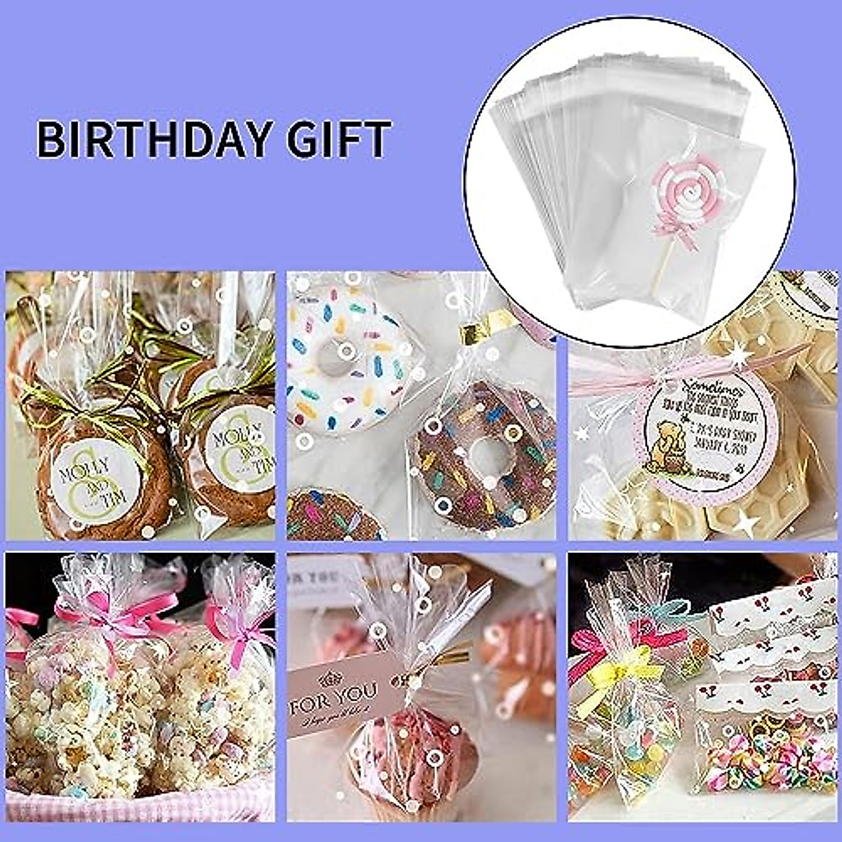 Ghims 100PCS Clear Cellophane Bags, Cellophane Treat Bags, Clear Gift Bags, 1.4 mils Thick Self Sealing OPP Cello Bags for Bakery Cookies Goodies Favor Decorative Wrappers (3.9" x 5.9")