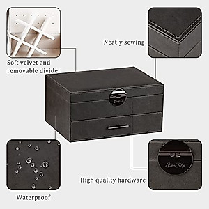 BareTulip Jewelry Organizer Mens Jewelry Box with 2 layers storage Watch Sunglass necklace Ring Bracelet Large Jewelry Box for Women Grey