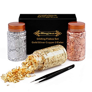 Gilding Flakes Set,Gold Foil Flakes for Resin,3 Bottles Metallic Foil Flakes for Resin Jewelry Making,Nails,Painting Art,Crafts and Slime(Gold, Silver, Copper Colors)