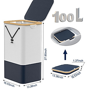 Laundry Hamper with lid, 100L Large Laundry Basket with Removable Bag and Handles Collapsible Dirty Clothes Hamper Laundry Bin Storage Basket Organizer with for Bedroom,Bathroom,Dorm, Laundry Room,Toy