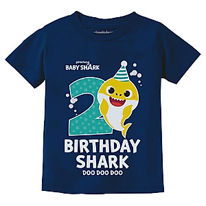 2nd Birthday Baby Shark Shirt 2 Year Old Birthday Boy Girl Toddler Kids T-Shirt 2T Navy