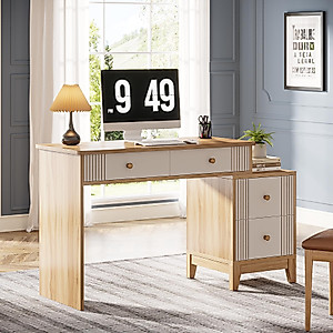 Tribesigns Computer Desk with 4 Drawers, 51-Inch Home Office Desks with Storage, Modern Wooden Executive Desk Study Writing Table Workstation for Small Space, Bedroom