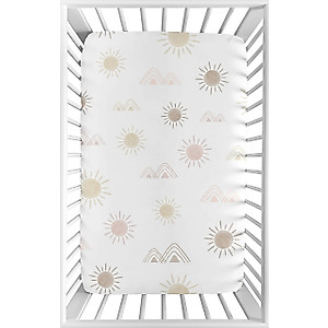 Sweet Jojo Designs Boho Desert Sun Girl Fitted Mini Crib Sheet Baby Nursery for Portable Crib or Pack and Play - Blush Pink Mauve Gold Taupe Bohemian Watercolor Mountains Southwest Nature Minimalist