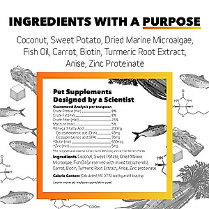 In Clover Dog Skin and Coat Supplement, BioRadiant Natural Supplement for Dogs, Healthy Skin and Coat Supplement, Fish Oil Alternative Uses Carrots, Coconut, Omega 3's, Biotin and Zinc Soothe Skin
