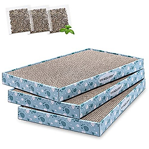 Cat Scratcher Extra Wide with Box of 3 Pack, Reversible Cat Scratching Pad Kitty Corrugated Cardboard Sofa Lounge, Catnip Included