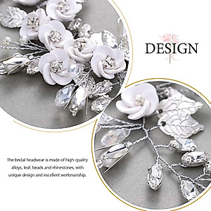 Catery Flower Bride Wedding Hair Vine Silver Crystal Headpiece Leaf Bridal Hair Piece Hair Accessories for Women and Girls (A-Sliver)