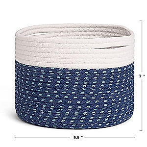 LixinJu Small Baskets for Organizing Small Woven Basket Set of 2 Blue Small Rope Basket Set with Handle for Toy Cotton Round Storage Kids Baby Dog Cat Gifts, 9.5"x9.5"x7"