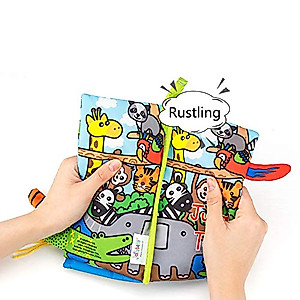 HECCEI Baby Cloth Books, Tail Books, Activity Crinkle Soft Books Toddler Early Development Cloth Books for Baby/Infant/Toddler 3 Months+ (Farm Tails)