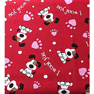 Valentine's Day Love Holiday 100% Cotton Sewing Fabric fat quarters Size: 1/4 Yard or Fat Quarter - 18” X 22” (I Woof You Red)