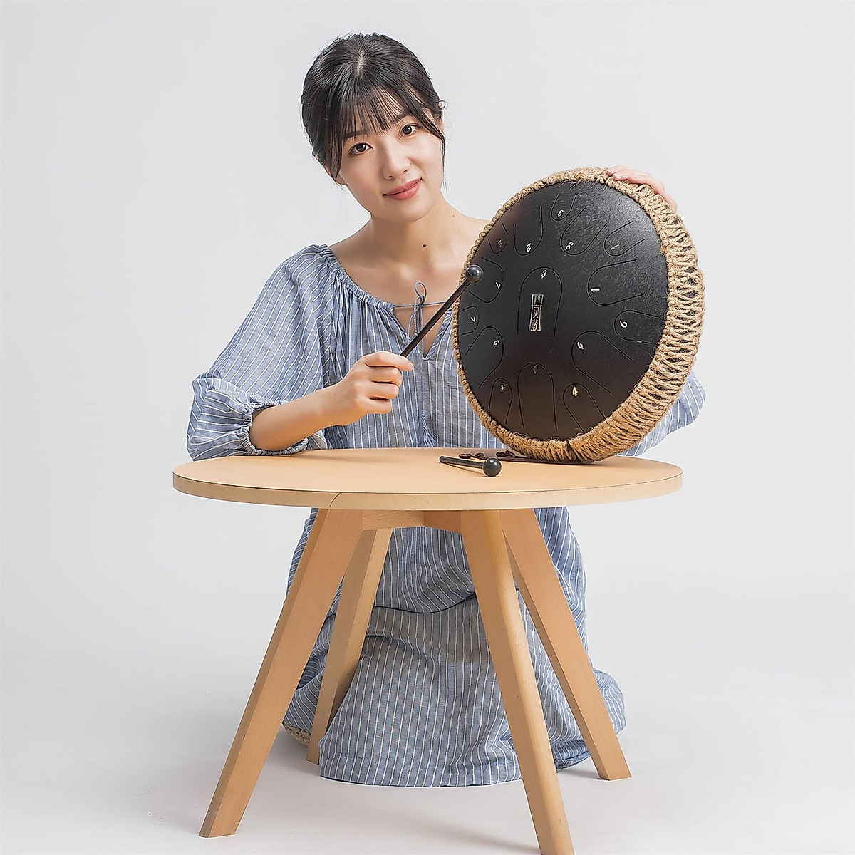 Steel Drum 15 Notes Steel Tongue Drum 13 Inch Tank Drum Zen Drum With Mallets Travel Bag For Beginner Music Lovers Gift (Obsidian)