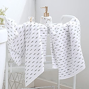 YiLUOMO White Hand Towels Black to Blue Striped Design Super Soft 100% Terry Cotton Highly Absorbent Decorative Hand Towel for Bathroom (13 x 29 Inch, 2 Pieces)