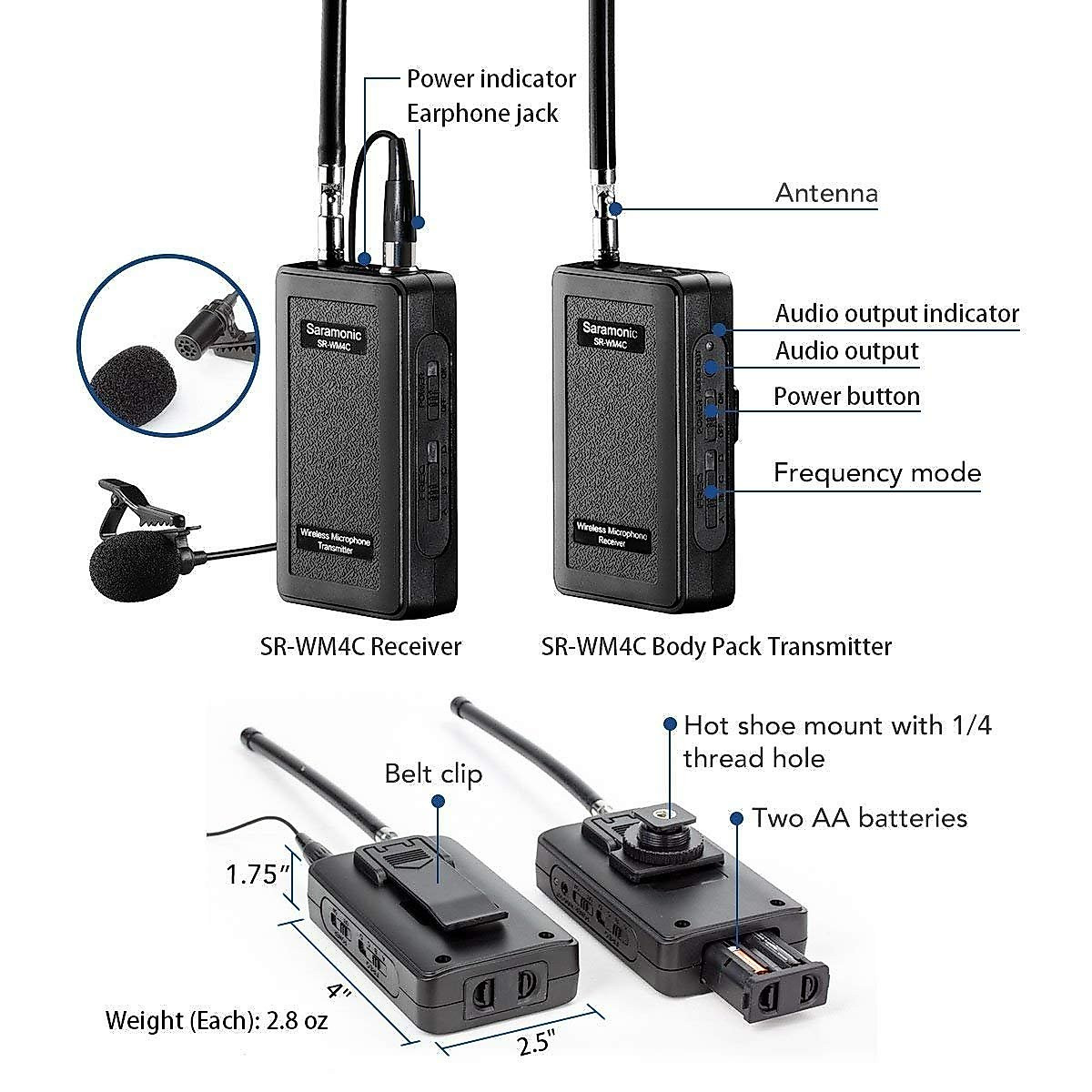 Saramonic SR-WM4C Wireless Lavalier Microphone System for Canon 6D 600D 5D2 5D3 Nikon D800 Sony DV DSLR Camcorders