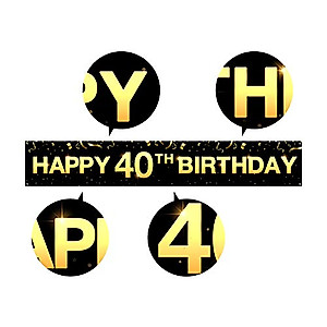 Greatingreat Large Cheers to 40 Years Banner, Black Gold 40 Anniversary Party Sign, 40th Happy Birthday Banner(9.8feet X 1.6feet)