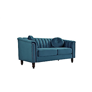 Container Furniture Direct Tufted Velvet Sofa with Removable Cushions and Turned Wood Legs, Elegant Living Room Furniture for The Modern Home, 61.4 Inch Loveseat, Rose