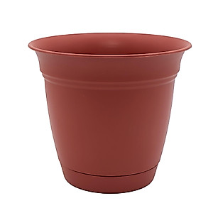 The HC Companies 10 Inch Eclipse Round Planter with Saucer - Indoor Outdoor Plant Pot for Flowers, Vegetables, and Herbs, Clay