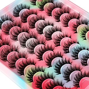 20 Pairs False Eyelashes Natural Fluffy Cat Eye Fake Eye Lashes 4 Styles Mixed Thick Wispy 5D Faux Mink Eyelashes Multipack