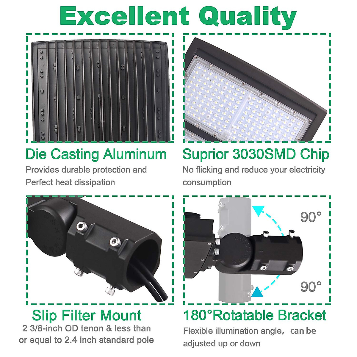 OSTEK LED Parking Lot Lights 100W LED Shoebox Street Pole Lighting, Waterproof 14000LM Outdoor Commercial Area Road Lighting 5000K 100-277V DLC UL (Adjustable Slip Fitter Bracket, 100W - 5000K)