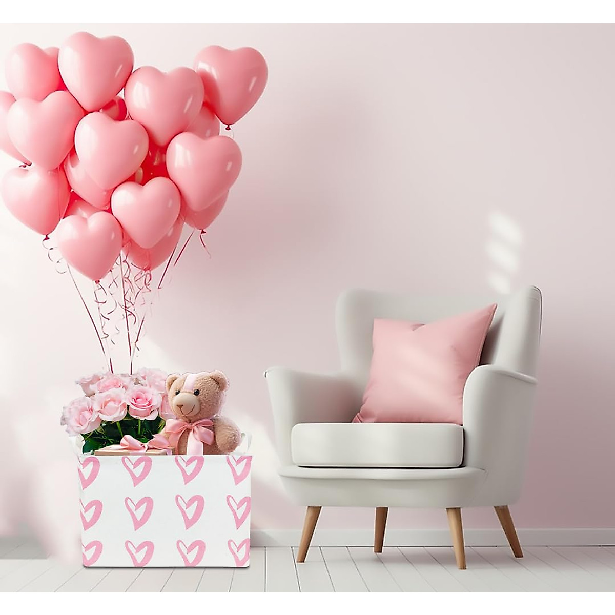 CLOCOR Rectangular Pink Storage Basket Empty,Heart Print Basket for Kids,Waterproof Storage Basket with Handles,Gift Basket(Pink Heart)