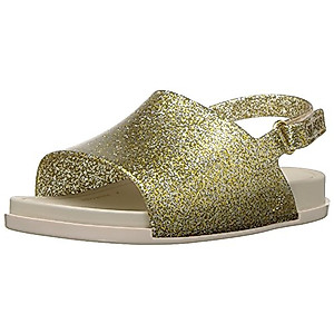 Mini Melissa Baby-Girl's Mini Beach Slide Sandal Flat, gold glitter, 7 M US Toddler