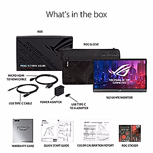 ASUS ROG Strix 15.6" FHD 1080P Portable Gaming Monitor XG16AHPE, 144Hz, IPS, G-SYNC Compatible, Built-in Battery, Kickstand, USB-C, Micro HDMI, for Laptop, PC, Phone, Console