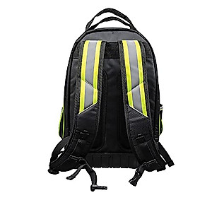 Klein Tools 55597 Tool Bag Backpack, Tradesman Pro Tool Organizer with 39 Pockets, Reflective Hi Viz, Padded Shoulder Straps, Molded Base