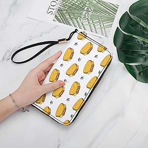 Cute Cats Tacos Women’s Long Wallet PU Clutch Purse with Wristlet Strap Zipper Mini Handbag
