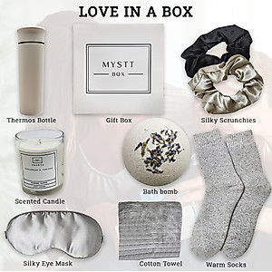 MysttBox Get Well Soon Gifts for Women – Deluxe Home SPA Gift Basket for Women Includes Bath Bomb, Insulated Thermos, Scented Candle – Thinking Of You Self Care Gift for Special Occasions