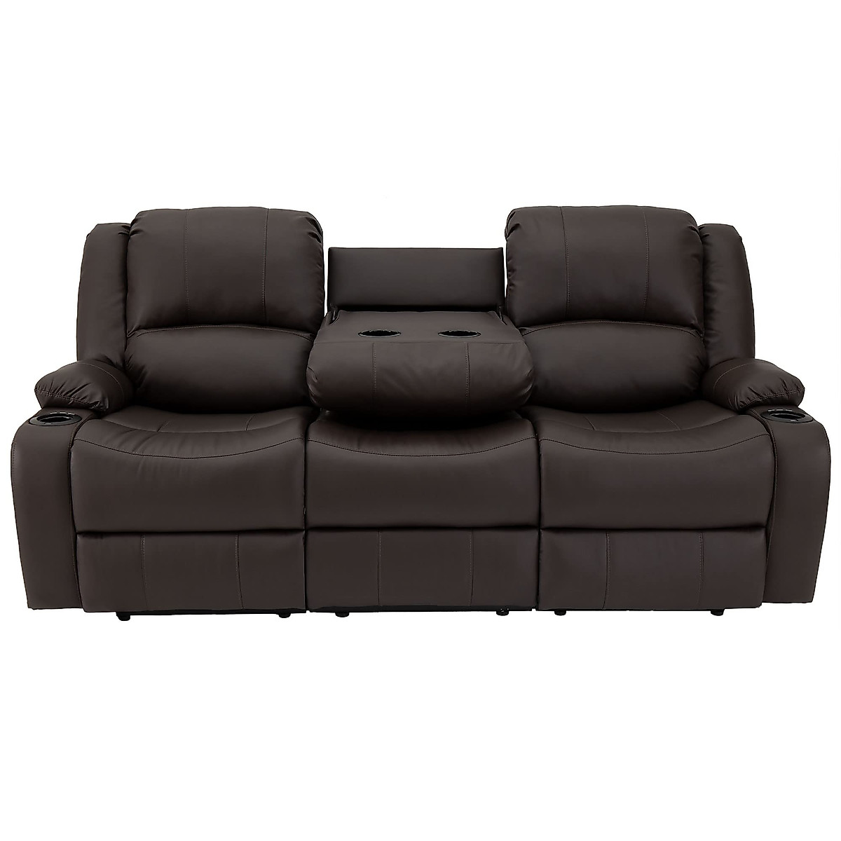 RecPro RV 80" Powered Triple Recliner Sofa & Drop-Down Console | Wall Hugger Seats | Ultrafabrics Brisa (Coffee Bean)