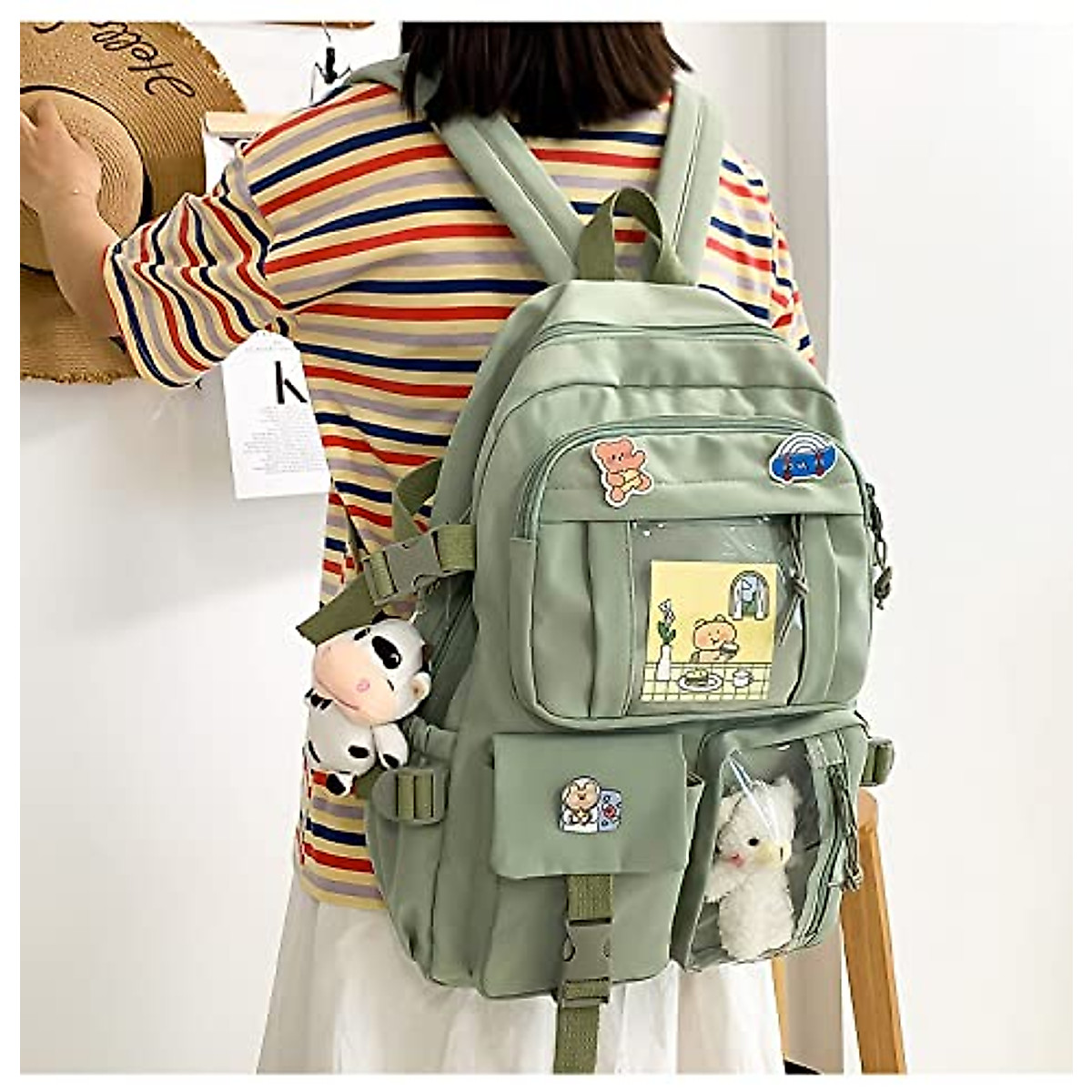 BXCNCKD kawaii backpack with pins kawaii school backpack cute backpack cute kawaii school backpack(Green)