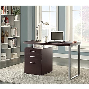 Coaster Furniture Brennan Modern 3 Drawer Home Office Writing Computer Desk Silver Metal Frame Cappuccino Brown Silver 800519
