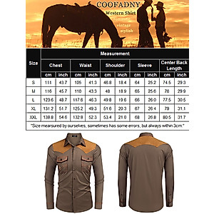 COOFANDY Mens Shirt Western Cowboy Embroidered Long Sleeve Slim Fit Casual Cotton Button Down Hippie with Pockets, Khaki, X-Large, Long Sleeve