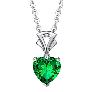 14K Solid White Gold Emerald Pendant with 925 Sterling Silver Chain Mothers Day Gifts for Mom 8x8mm Heart Shape Solitaire May Birthstone Necklaces Fine Jewellery Anniversary Birthday Gifts for Women