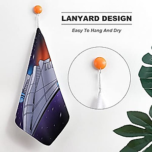 Lurnise Hand Towel Space Ship Hand Towels Dish Towel Lanyard Design for Bathroom Kitchen Sports