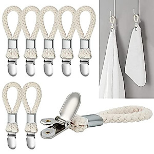 Elesunory 8PCS Hanging Tea Towels Clip, Metal Towel Hanger with Loop Cotton, Hand Towel Hook for Home Kitchen Bathroom Hanging Towels