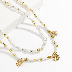 Woeoe Butterfly Waist Beads Gold Bead Belly Chain African Elastic Plus Size Waist Jewelry Body Accessories for Women and Girls