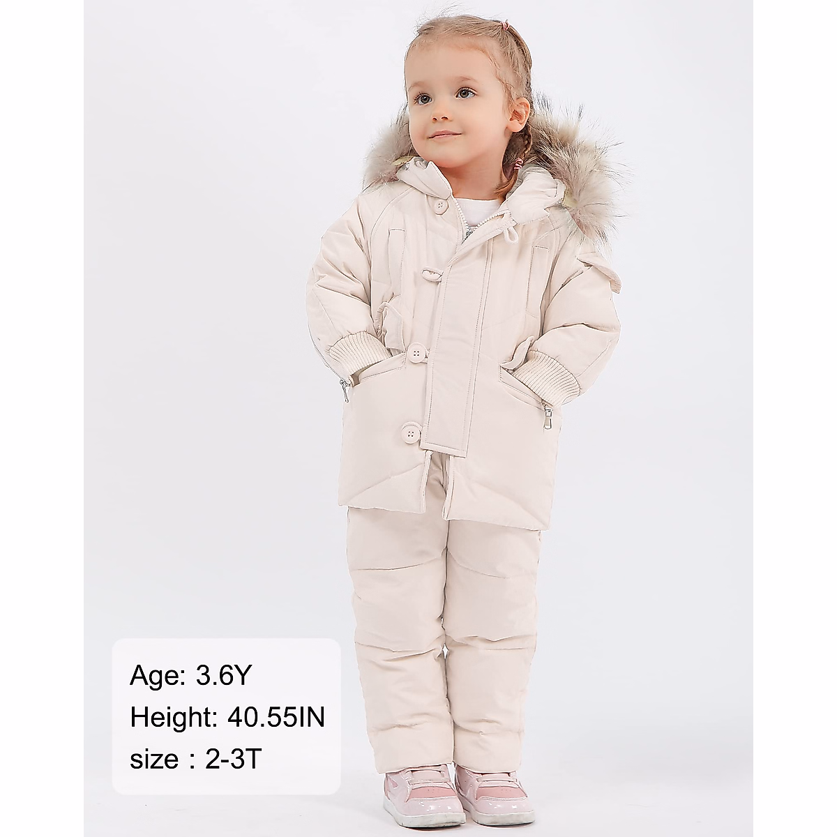 WESIDOM Baby Boys Girls Snowsuit, Toddler Winter Outfit Sets Kids Hooded Artificial Fur Down Jacket Coat and Ski Bib Pants