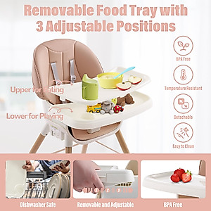 6-in-1 Convertible High Chair for Babies and Toddlers, Baby Feeding Chair with Adjustable Legs & Double Dishwasher Safe Tray, Infants Eating Chair with Footrest&Safety Harness for Boys Girls, Pink