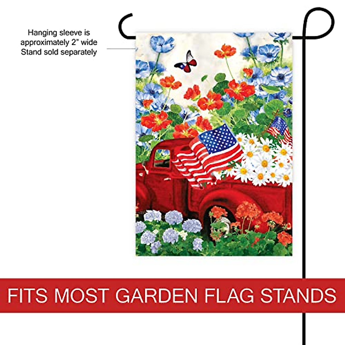 Texupday Patriotic Red Truck Celebrate The USA Double Sided America Floral Daisy Garden Flag Outdoor Yard Flag 12" x 18"