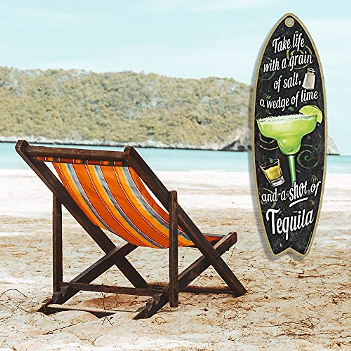 SJT ENTERPRISES, INC. Margarita - Take Life with a Grain of Salt, a Wedge of Lime and a Shot of Tequila 5" x 16" Funny Surfboard Décor Wood Plaque Bar Sign (SJT41305)