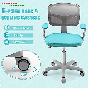 HONEY JOY Kids Desk Chair, Height Adjustable Children Study Chair, Swivel Mesh Task Student Chair, Universal Casters, Child Computer Desk Chair for Boys Girls Age 3-10 (Green)