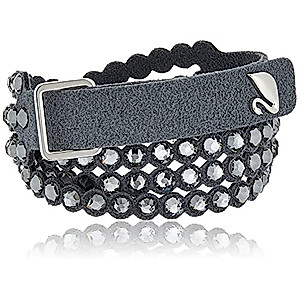 SWAROVSKI Power Collection Women's Bracelet, Wrap Strand Bracelet with Dark Gray Alcantara Fabric Band with Dark Gray Crystals and Adjustable Closure