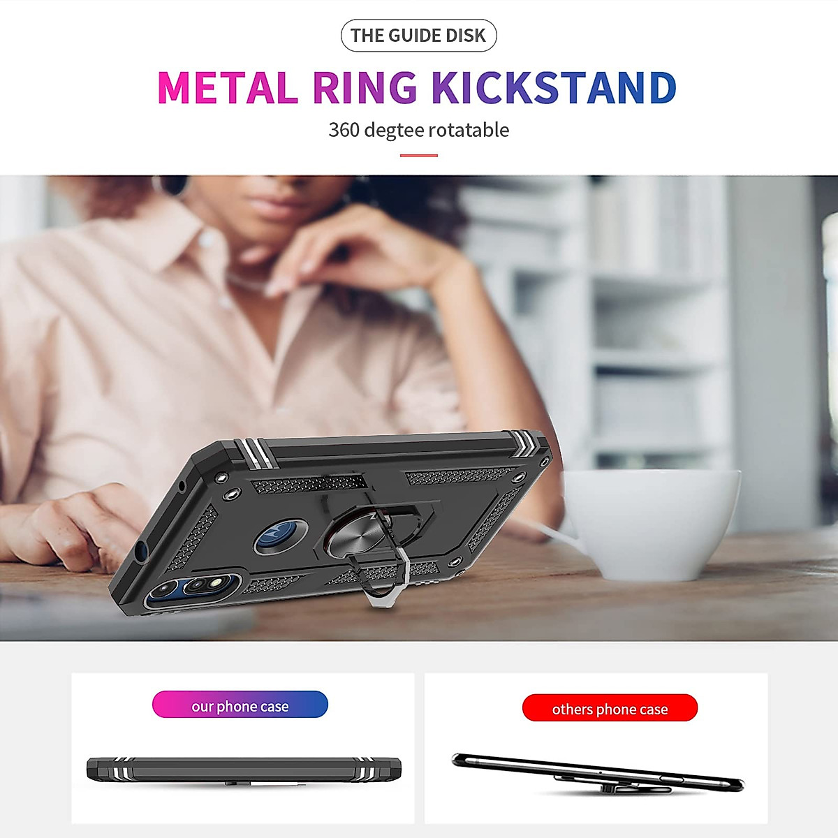 LeYi for Moto E Phone Case (2020) with [2 Pack] Tempered Glass Screen Protector, Military-Grade Protective Phone Case with Magnetic Ring Kickstand for Motorola Moto E 2020 Case, Black