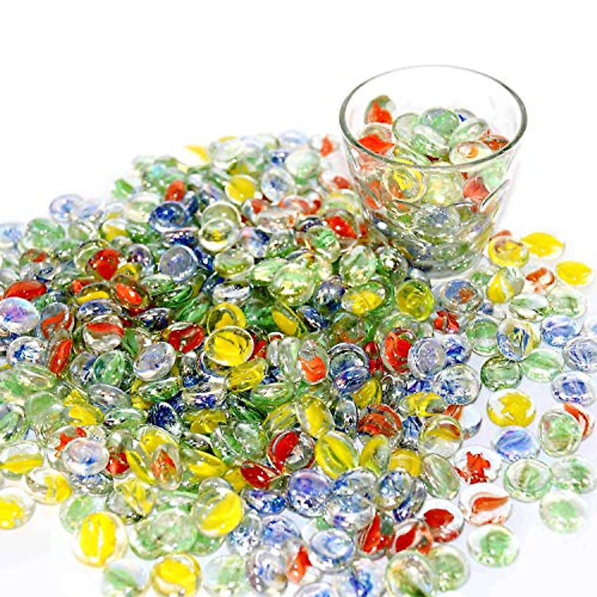 Flat Glass Marbles for Vases - 5 LB Cats Eyed Mixed Red Yellow Green Decorative Stone Beads for Vases, Crafts, Table Scatter, Aquarium Fish Tank Pebbles, Centerpieces, Gem Décor, Floral Displays