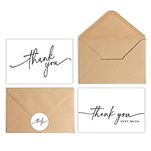 24 Pack Thank You Cards Bulk with Kraft Envelopes and Matching Stickers, 4x6 Inch Minimalist Design | Suitable for Business, Baby Shower, Wedding, Small Business, Graduation, Bridal Shower, Funeral