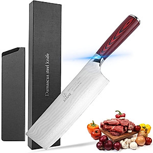 Jasni Chef Knife Professional High Carbon VG10 Damascus Steel Nakiri Knives Japanese 7 Inch Kitchen Knife, Fruit and Vegetable Chefs Knife, Ultra Sharp 67-Layer Forged Blade Knife