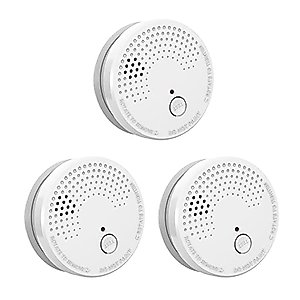 LSHOME 3 Pack Smoke Detector Fire Alarms 9V Battery Operated Photoelectric Sensor Easy to Install with Light Sound Warning, Test Button,9V Included Safety for Home Hotel(912-3) (GS528A)