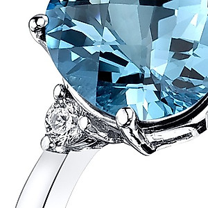 PEORA Swiss Blue Topaz and Diamond Ring for Women 14K White Gold, Natural Gemstone Birthstone, 2.75 Carats Oval Shape 10x8mm, Size 7