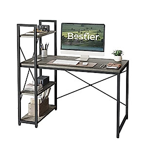 Bestier Computer Desk with Shelves - 47 Inch Home Office Desks with Bookshelf for Study Writing and Work - Plenty Leg Room and Easy Assemble, Gray