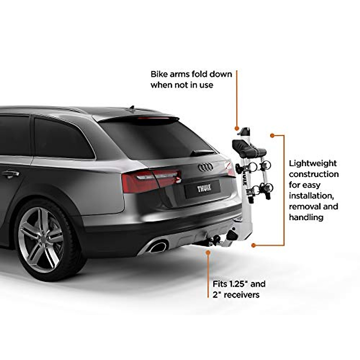 Thule Helium Pro Hanging Bike Rack - Carries 2 Bikes - Lightweight Hitch Bike Rack - Fits 2" and 1.25" receivers - Quick Tool-Free Installation - Tilts for Trunk Access - 75lb Load Capacity